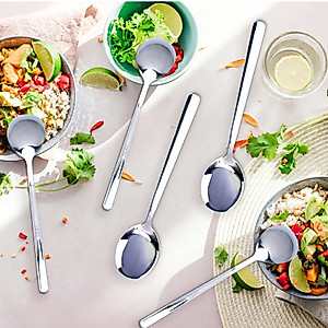 Premium Korean Soup Spoon Set, 5-Piece 18/10 Stainless Steel Spoons with 8-Inch Long Handles Round Heads, Asian Rice Soup Spoons for Home, Kitchen, Restaurant