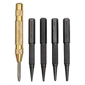 5-Piece Nail Setter Punches and Center Punch Set with Automatic Brass Center Punch and Zipper Case