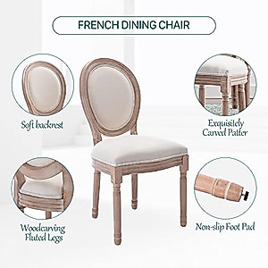 Dining Chairs Upholstered Fabric Chair French Wooden Desk Chair Farmhouse Chairs with Round Back Mid Century with Solid Rubberwood Leg for Dining Room Bedroom Kitchen Restaurant Beige Set of 2