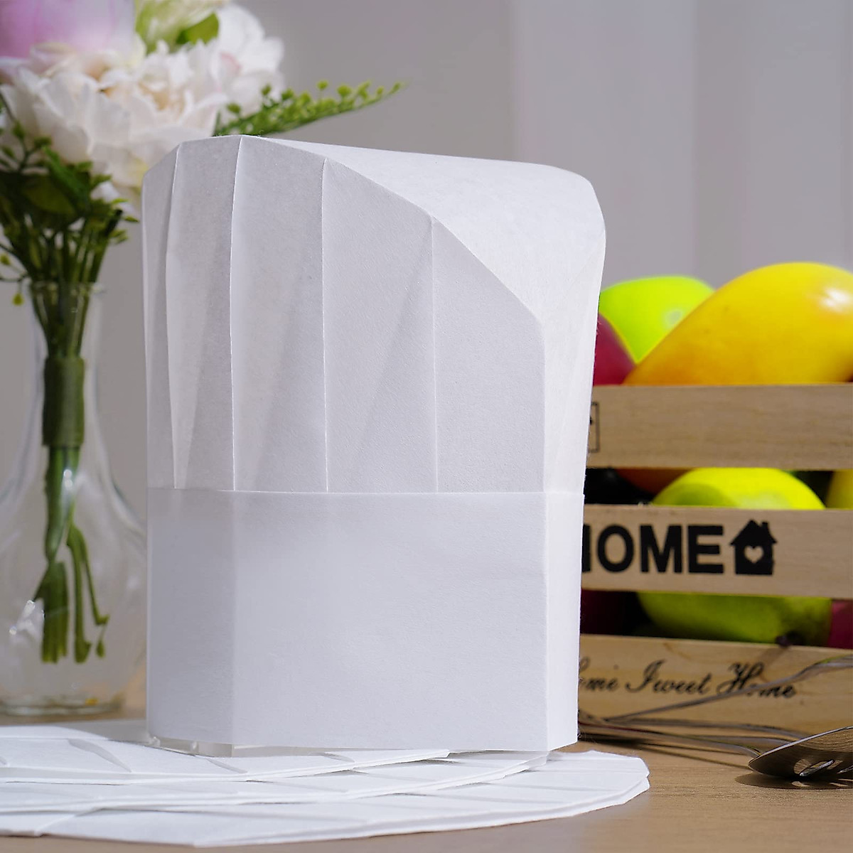 100 Pieces White Chef Hats Kids Adjustable Kitchen Cooking Chef Cap Non Woven Fabric Chef Toques Head Catering Baker Hats for Cooking Baking Barbecue Party Home School and Restaurant