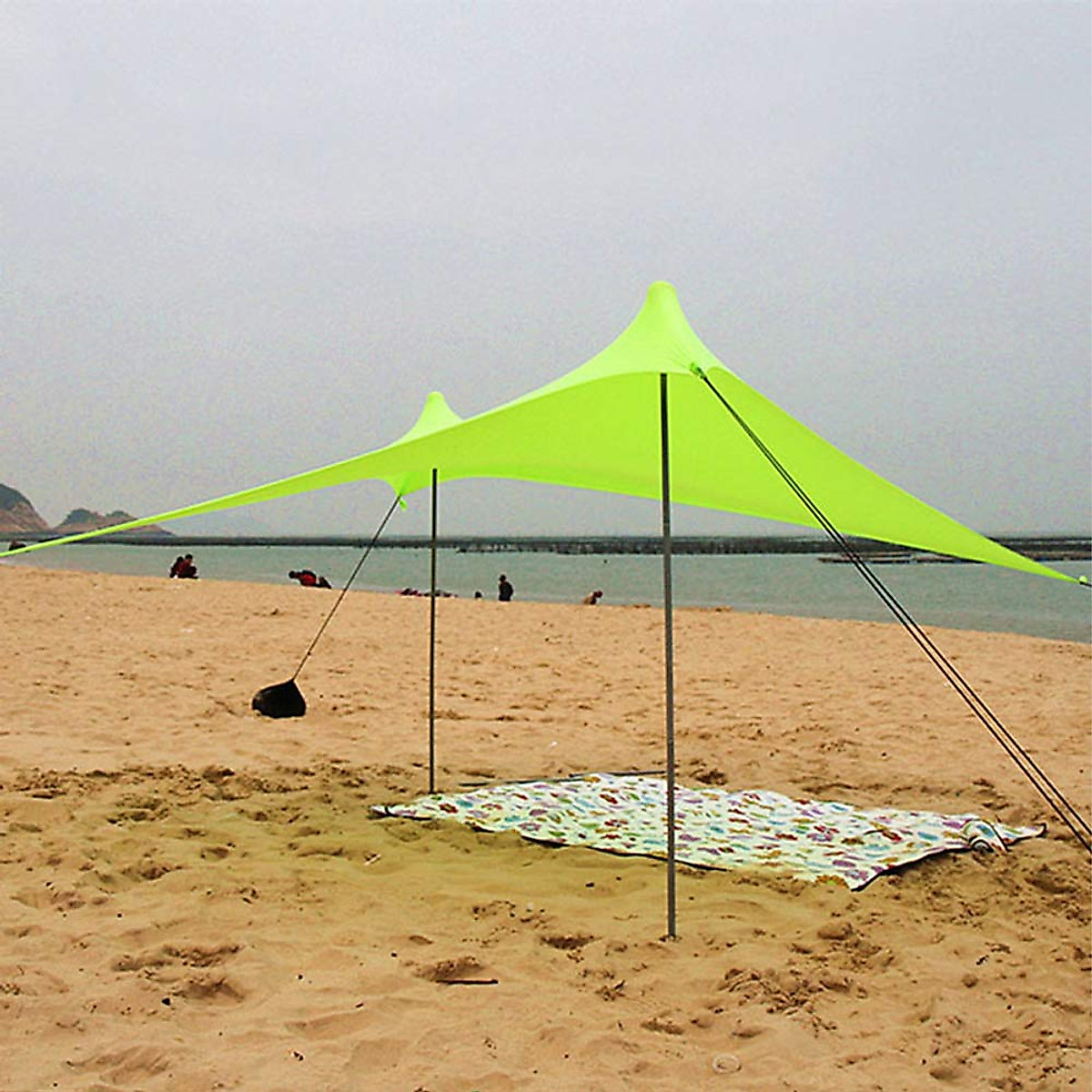 Pop Up Beach Tent, Beach Canopy Sun Shelter with UPF50+ UV Protection, 2-5 Person Sunshade with 2 Poles, 4 Sandbag Anchors, 4 Ropes&Storage Bag, for Camping,Trips,Picnics - 6.9x4.9x5.2ft (Green)