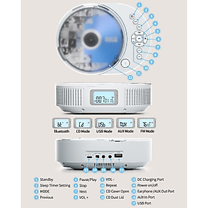 CD Player Portable, FELEMAN Upgraded Boombox CD Player & Bluetooth Speaker 2 in 1 Combo, Rechargeable Portable CD Player for Car/Home with Remote Control, FM Radio, Support AUX/USB, Headphone Jack