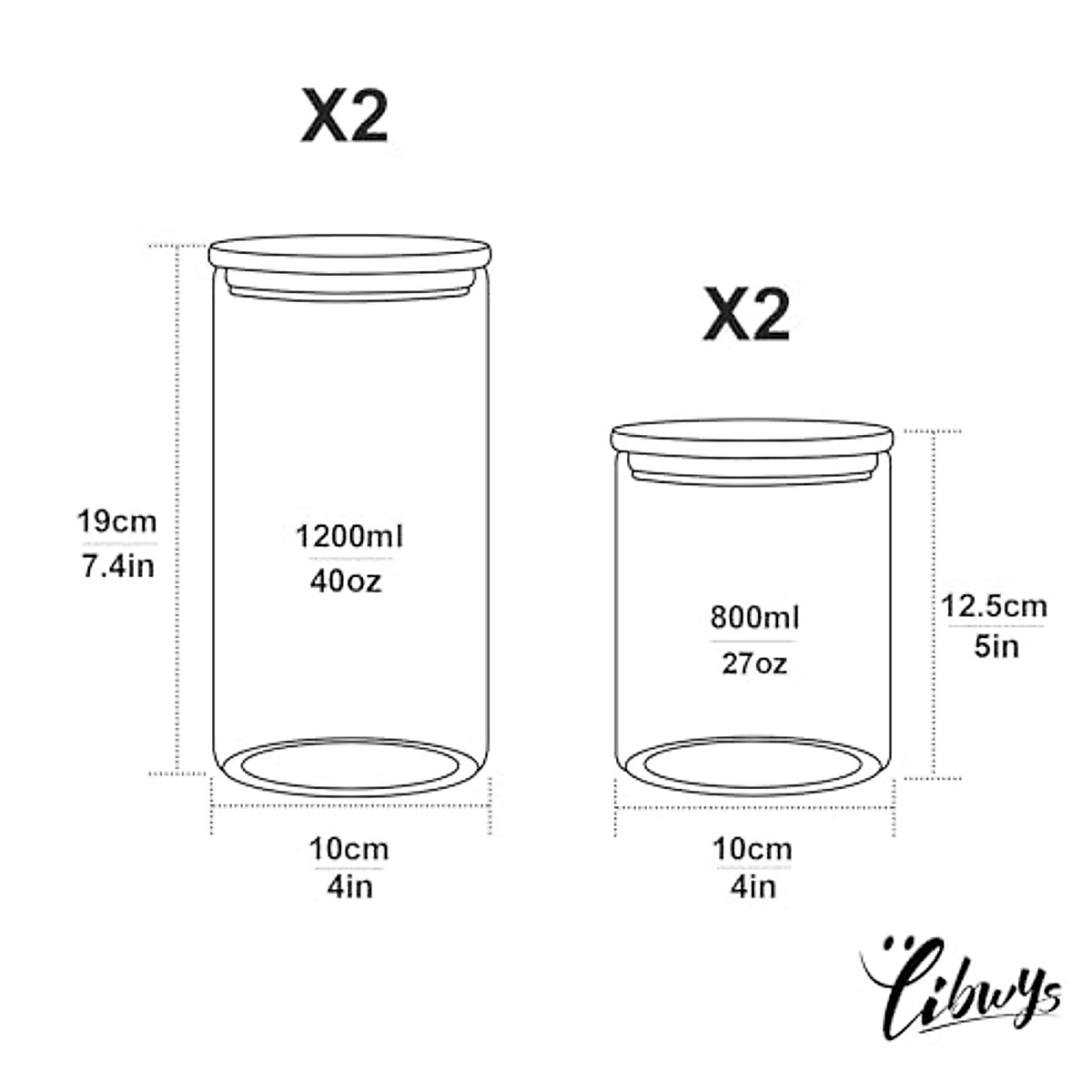 LIBWYS Pantry Glass Storage Jars with Bamboo Lids Set of 4, 135oz Airtight Food Containers Kitchen Storage Jars - Dishwasher Safe (4pack)