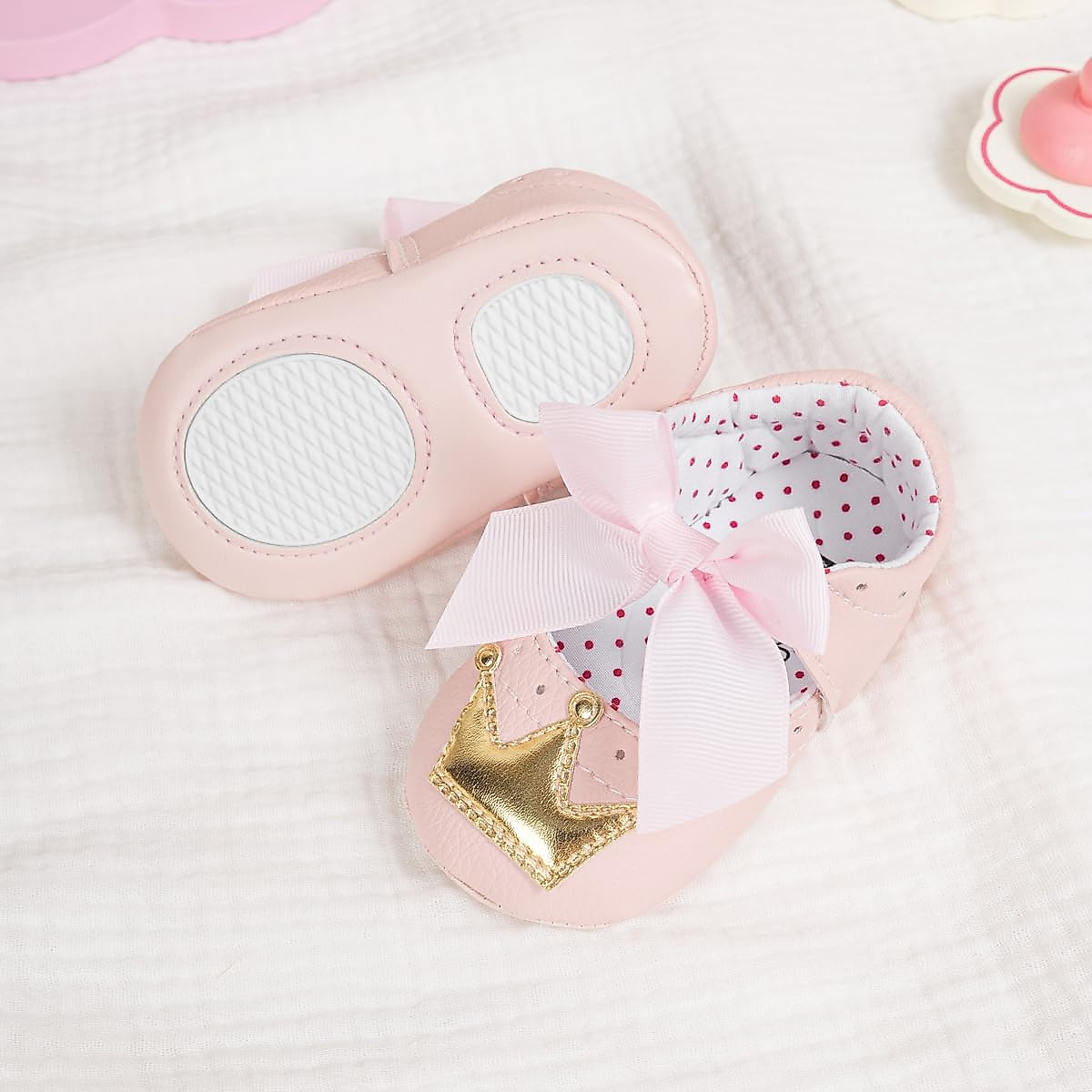 Meckior Infant Baby Girls Boys Handmade Princess Flats Toddler First Walkers Soft PU Leather Non-Slip Crib Wedding Dress Shoes