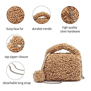 Scarleton Faux Fur Crossbody Bags for Women, Fluffy Top Handle Shoulder Bag, Fuzzy Purses for Women with Chain Strap, H209604 - Brown