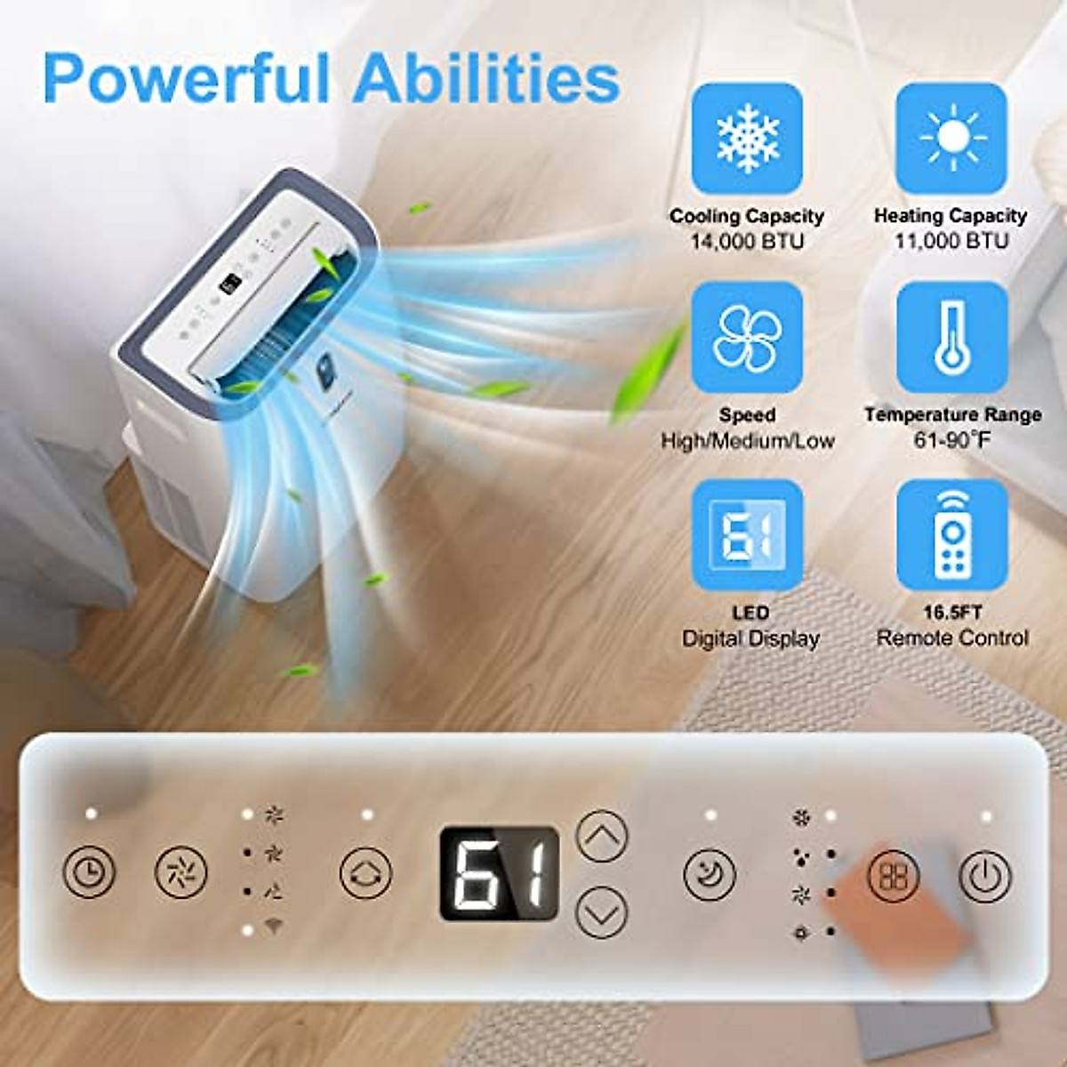 Wiytamo 14,000 BTU Portable Air Conditioners with WIFI Remote Control, 4-in-1 Portable AC Unit, Heater, Dehumidifier & Fan, Cools Rooms Up to 700 Sq.Ft, Auto Swing, Works with Alexa/Google Assistant