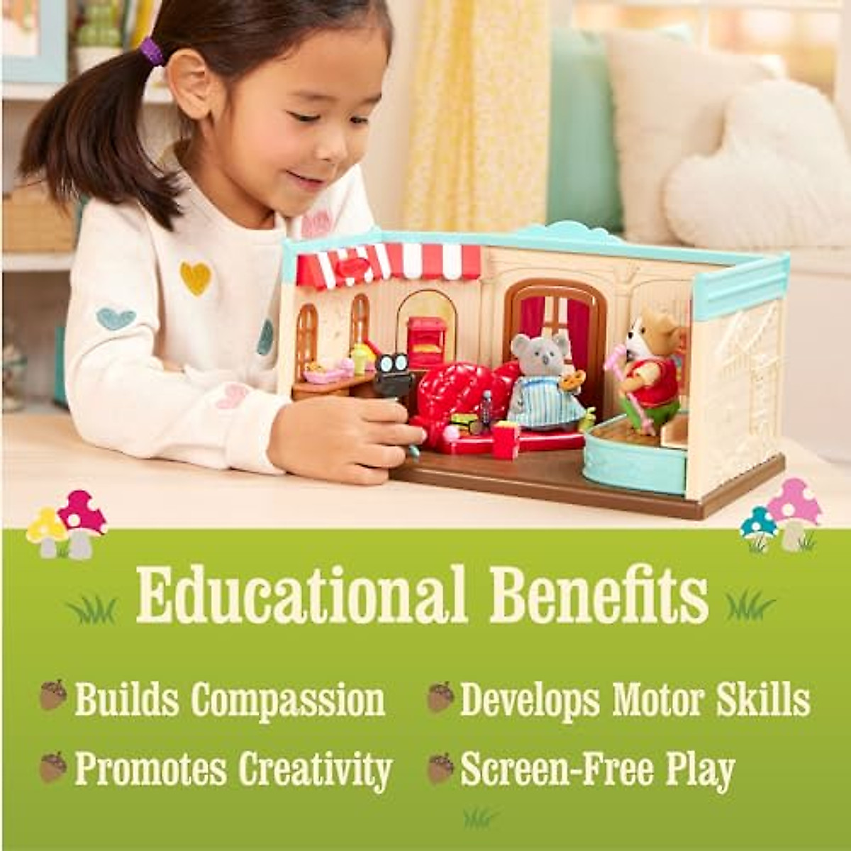 Lil Woodzeez – Toy Figures Playhouse – Miniature Movie Theatre – Stackable – Storybook Playset – Posable Figures & Cinema with Furniture – 3 Years +