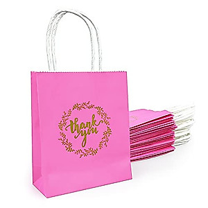 20 Pack 5.9 x 4.8 x 2.4 inch Thank You Party Bags Party Favor Bags Paper Gift Bags with Handles for Shopping Wedding Goodies Baby Shower Birthday Party Favor (Pink)