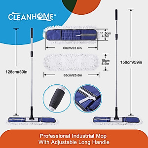 CLEANHOME 24" Commercial Dust Mop for Floor Cleaning, Heavy Duty Duster Floor Mop with 59” Extendable Long Handle,Hotel Gym Garage Hospital Household Cleaning Supplies for Hardwood,Marble Floors,Blue