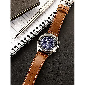 Citizen Men's Eco-Drive Weekender Garrison Chronograph Field Watch in Stainless Steel with Brown Leather strap, Blue Dial (Model: CA0621-05L)