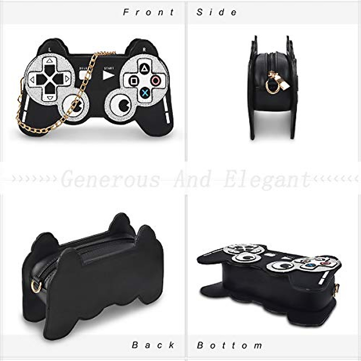 USTYLE Gamepad Shaped Crossbody Bag, Fashionable Novel Unique Girl Women Shoulder Bag with Chain Strap (black)
