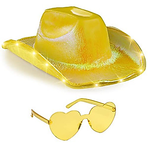 Funcredible Gold Light Up Cowboy Hat and Glasses - Led Cowgirl Hat for Girls - Neon Cowboy Hat - Cowgirl Costume Accessories for Women