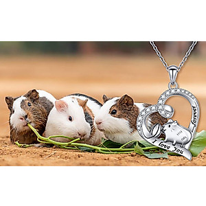 925 Sterling Silver Cute Pet Animal I Love You Forever Gerbil Chinchilla Guinea Pig Hamster Heart Pendant Necklace Birthday Jewelry for Women Daughter, 18 inch