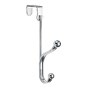 mDesign Decorative Over Door Double Hook Steel Storage Organizer Rack for Coats, Hoodies, Hats, Scarves, Purses, Leashes, Bath Towels, Robes, Clothing - 3 Pack - Chrome