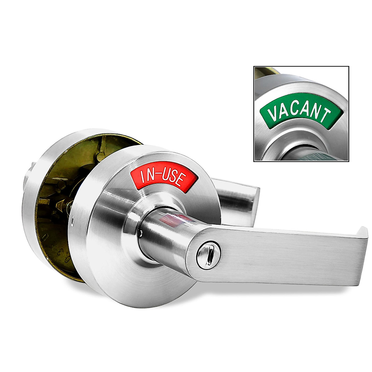 VIZILOK Privacy Indicator Lock and Lever C3FK, Large in-USE or Vacant Indicator, Durable ANSI GRADE2 comp, Perfect for Public restrooms Including Restaurants, Hospitals, Medical Offices. Satin Chrome