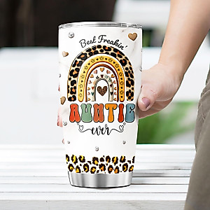 JENOIS Best Freakin Auntie, Tumbler 20 Oz With Lid And Straw, Cheetah Print Leopard, Aunt Gifts