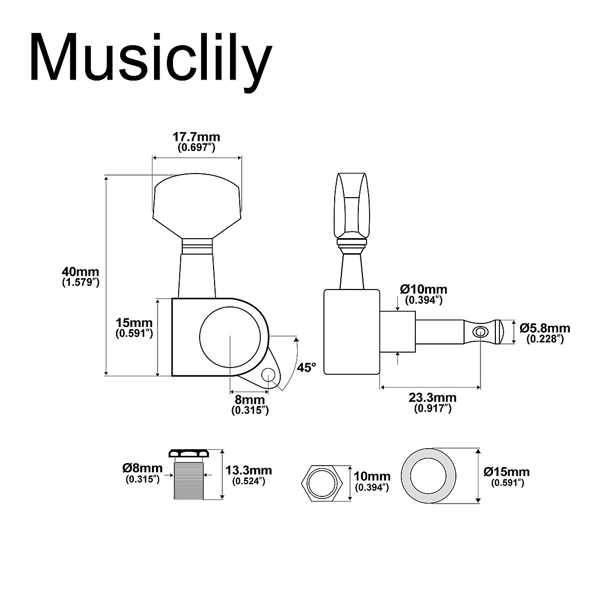 Musiclily 6-in-line Sealed Electric Guitar String Tuning Pegs Keys Machine Head Tuners Set Right Hand for Fender Strat Stratocaster Tele Telecaster Guitar, Black
