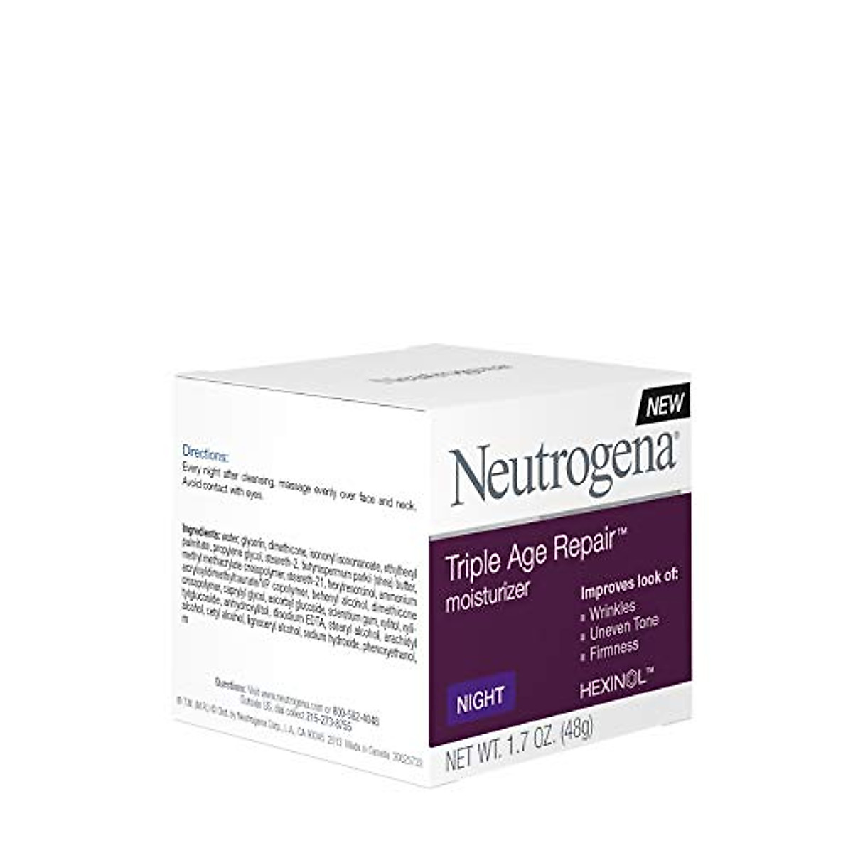 Neutrogena Triple Age Repair Anti-Aging Night Cream with Vitamin C; Fights Wrinkles & Even Tone, Dark Spot Remover & Firming Anti-Wrinkle Face & Neck Cream; Glycerin & Shea Butter, 1.7 oz