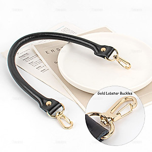 AUEAR, Leather Replacement Handles Purses Straps Black Handbag Strap with Gold Lobster Buckles for Small Handmade Straw Bag (15.7 Inches, Style A, 2 Pack)
