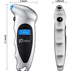 PINKJOY Digital Tire Pressure Gauge 150 PSI, 4 Settings, Tire Gauge for Car, Truck, Motorcycle, Bicycle with Backlit LCD and Non-Slip Grip (Silver)