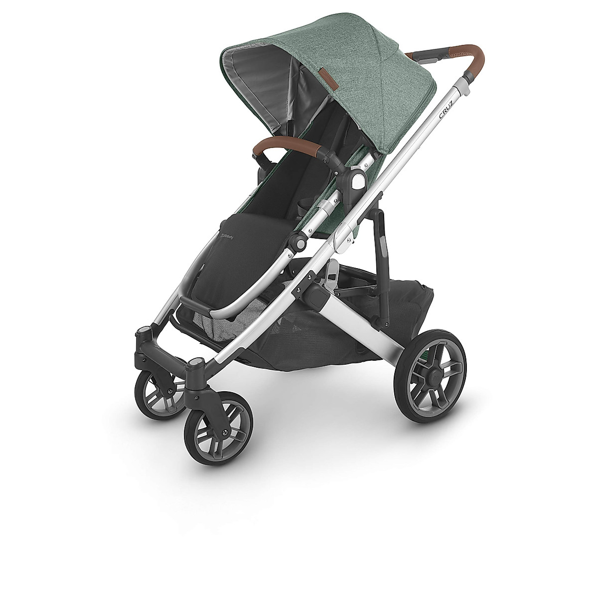 UPPAbaby Cruz V2 Stroller - Emmett (Green Melange/Silver/Saddle Leather) + Mesa Infant Car Seat - Jake (Black)