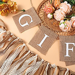 Tallew 2 Pcs Boho Burlap Banner Baby Shower Decorations Set Include Rustic Gift Decor Bunting Sign Gifts Lace Tassel Garland Rag Tie for Party Wedding Bridal Farmhouse