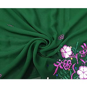 Peegli Indian Sarong Wrap Green Vintage Textile Georgette DIY Fabric Traditional Embroidered Material