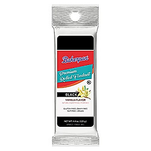Bakerpan Premium Rolled Black Fondant for Cake Decorating, Vanilla Flavor - 4.4 Ounces