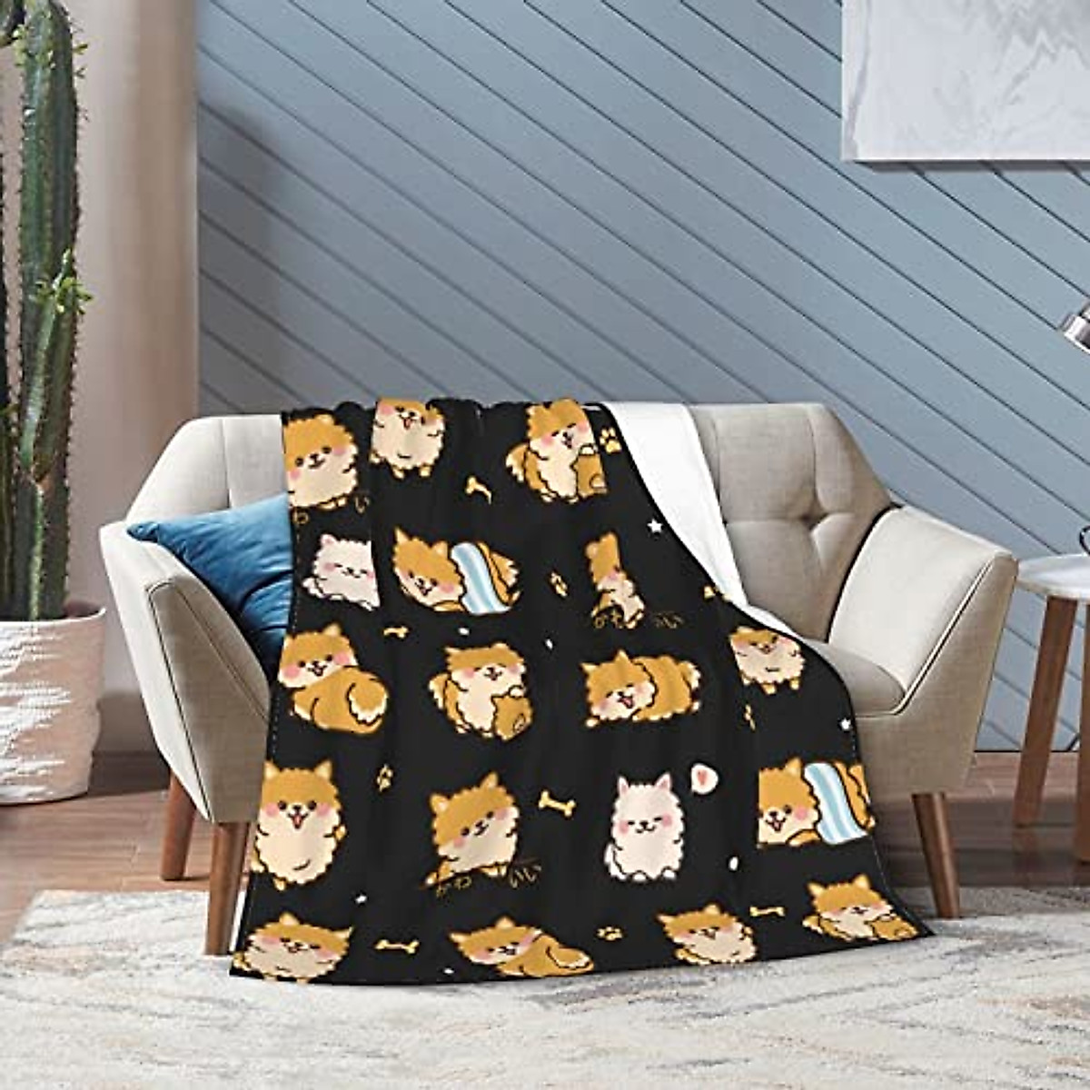 Nahjiiem Pomeranian Throw Blanket Cute Puppy Blanket Animal Pet Couch Throw Pomeranian Gifts for Pomeranian Lovers 50"×60"