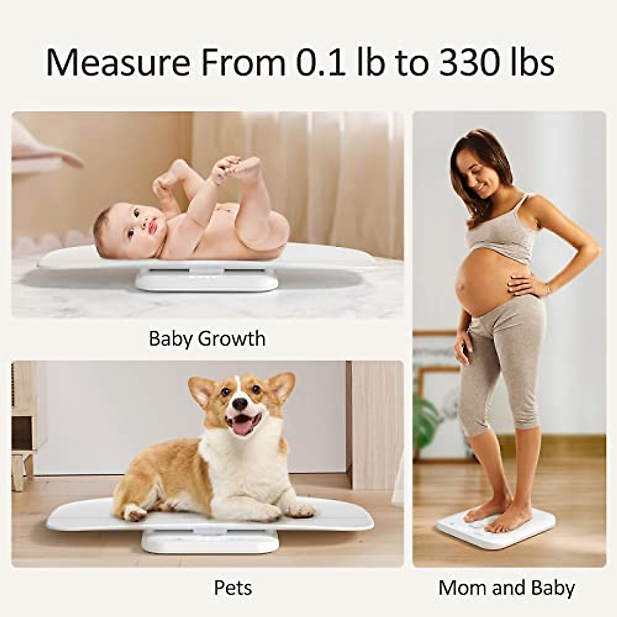 GROWNSY Baby Scale, Multifunctional Baby Weight Scale, Pet Scale for Puppy, Cat, Adult Scale Up to 330lbs, Accurate Digital Scale with Hold Function, 27-inch Height Measurement, 5 Units, LCD Screen