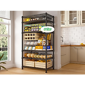 REIBII 6-tire Wire Shelving Rack,Storage Shelves Metal Shelves for Storage Load 1000 LBS,Heavy Duty Shelving Unit with Wire Shelf Adjustable Pantry Shelf Bathroom Kitchen Garage Black 24" Wx14 Dx71 H