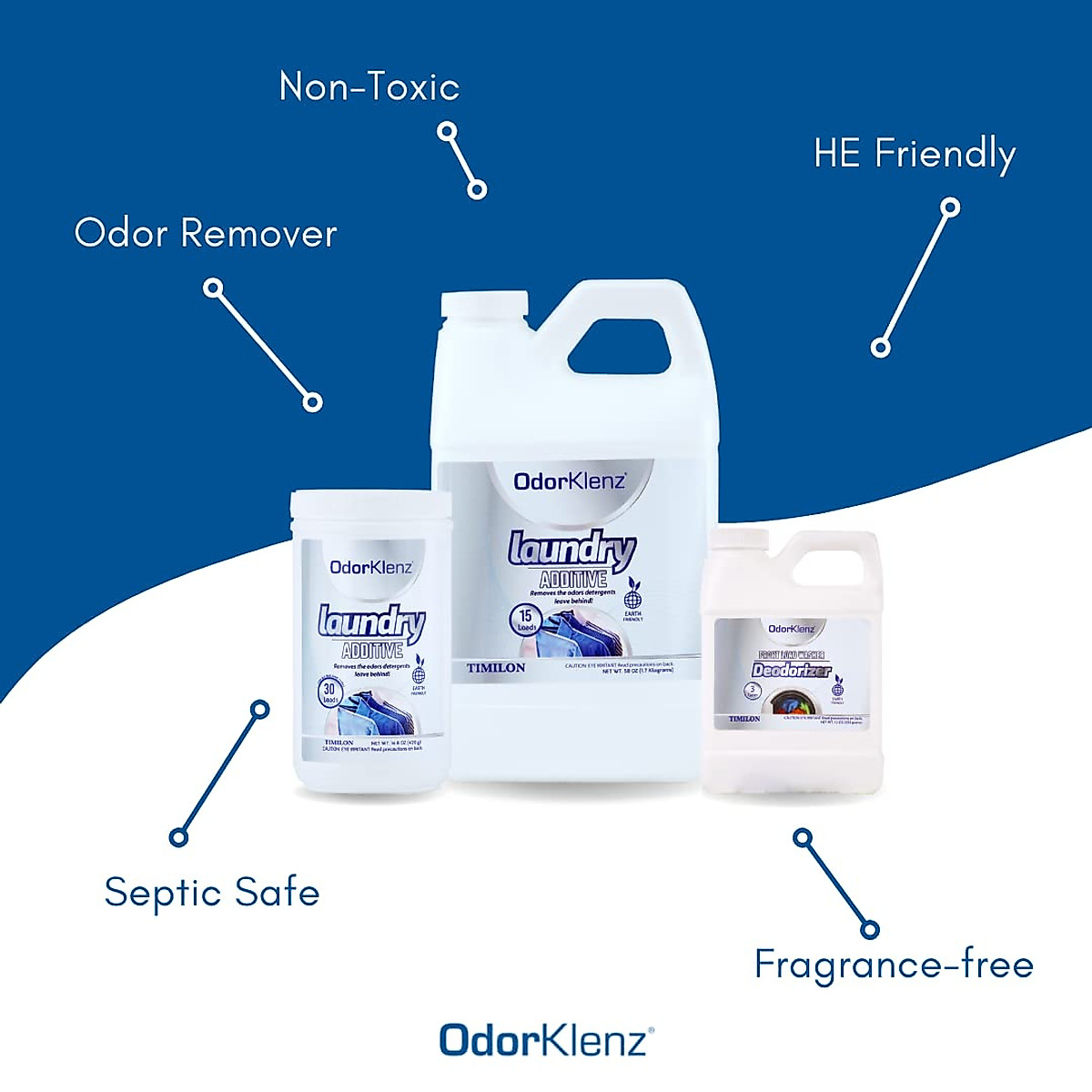 OdorKlenz Liquid & Powder Laundry Additive Plus Washing Machine Deodorizer, HE Friendly, Odor Removal, Safe
