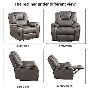 ANJ Manual Recliner Chair with Padded Headrest and Armrest, Overstuffed Reclining Chairs Comfy Faux Leather Recliners Single Sofa for Living Room