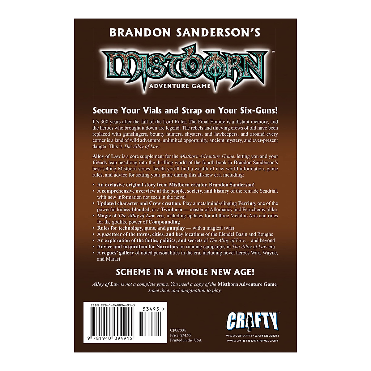 Mistborn Alloy of Law Campaign Setting & Game Supplement by Crafty Games - RPG Adventure - 2-6 Players, 2+ Hours Gameplay, Ages 13+