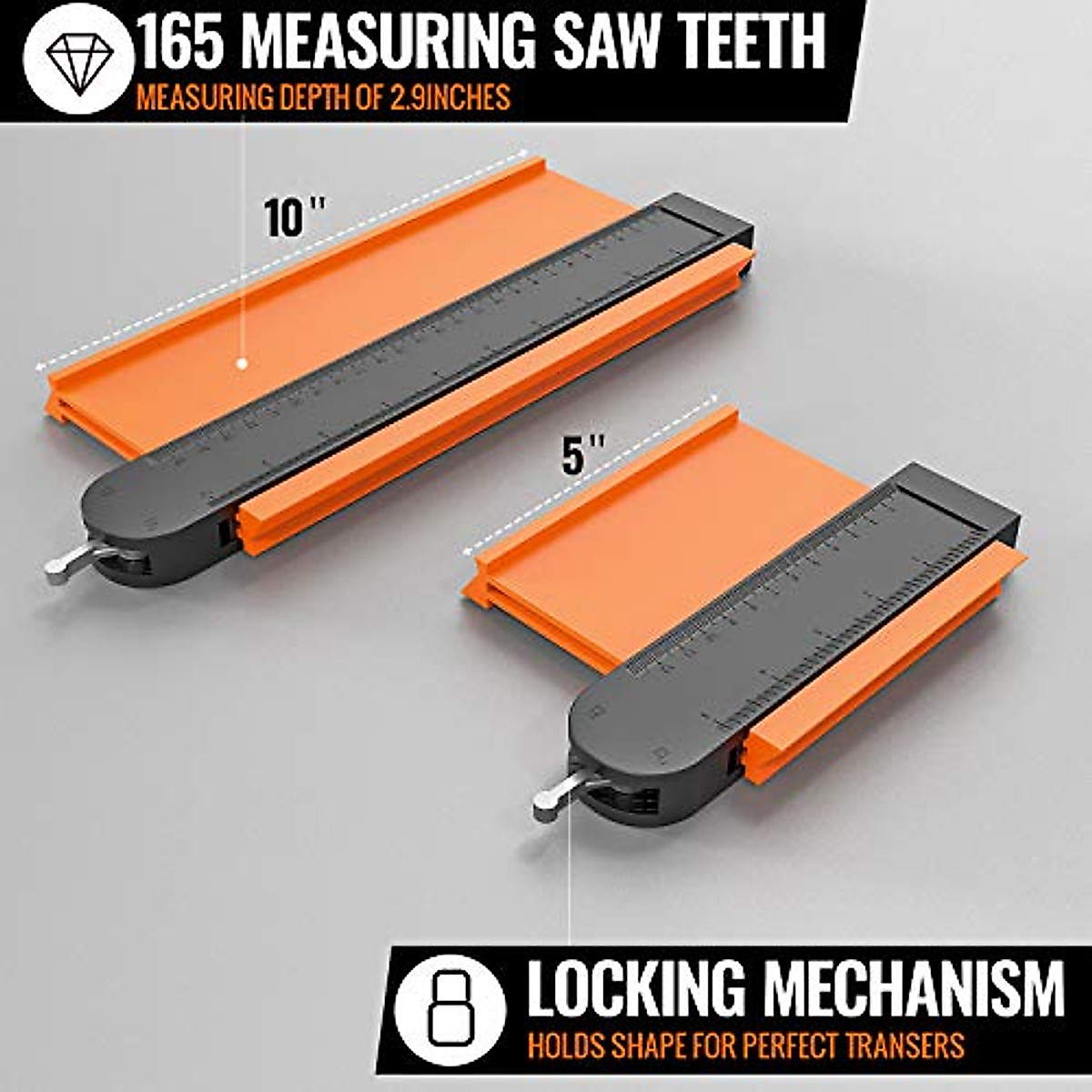 Contour Gauge Duplicator with Lock, 2 Pack Widen Shape Contour Duplication Gauge Profile Tool (5" & 10"), Precisely Copy Irregular Shape Instant Template for Corner, Pipe, Tile, Flooring, Molding