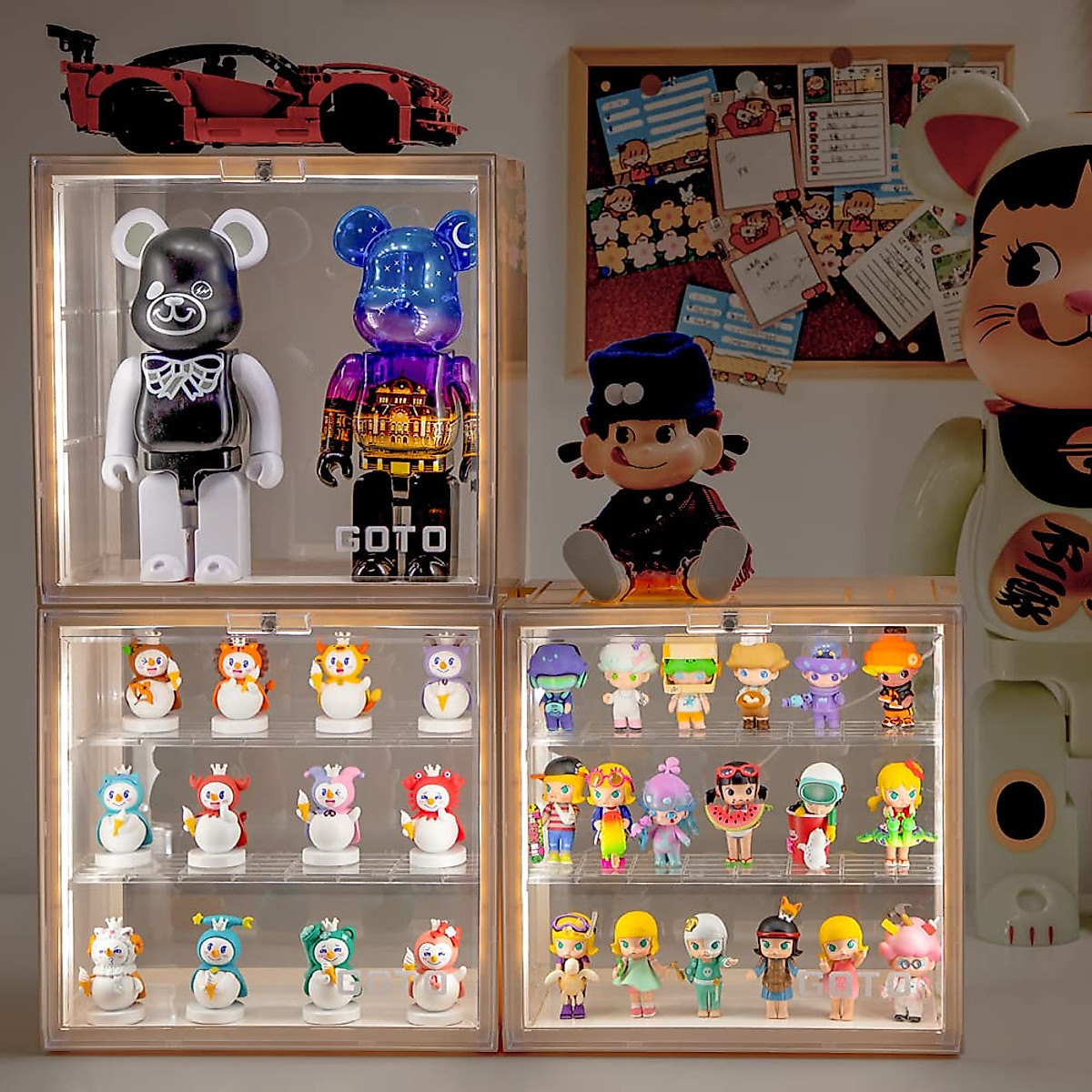 GOTO LED Lighting Display Box, Display Storage Case, Show Case for Bearbrick 400%, Action Figures, Lego, Collectibles, Pop Mart (19L LED Included Adapter and 2 Partition)