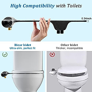 BIEAR Bidet Attachment For Toilet, Ultra-Slim Dual Nozzle Bidet Attachment Adjustable Water Pressure Non-Electric Fresh Cold Water Bidet Toilet Seat Attachment for Feminine and Posterior Wash