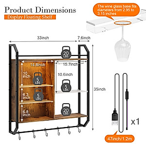 Sttoraboks Gaming Floating Shelves Glass Holder LED Wall Mounted Shelf with Adjustable Acrylic Pipe Shelving Modern Display Storage Rack Bookshelf with 6 S-Hooks for Living Room Wine Coffee Bar Décor
