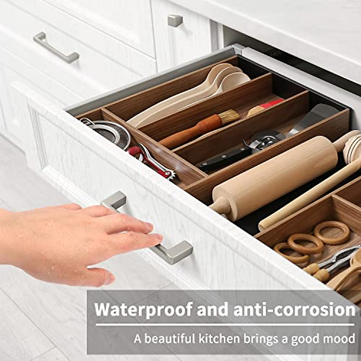 KLOOSE Brushed Nickel Cabinet Pulls 3.75 Inch Hole Centers 10 Pack Kitchen Cabinet Handles Solid Square Bar Drawer Pulls Cabinet Hardware Dresser Handles