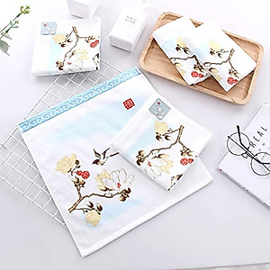 Kissvian 2-Pack Pure Cotton Square Face Towel Hand Towels, Chinese Style Imperial Garden Pattern Facial Cleansing Cloths, Ultra Soft and Gentle Washcloths for Bathroom, Size 14.5" x 14.5".