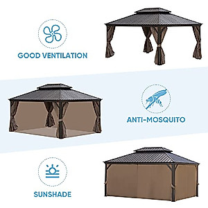 12x16FT Hardtop Gazebo Canopy,Outdoor Gazebo with Galvanized Steel Double Roof,Patio Hot Tub Backyard Sun Shade Canopy with Netting,Luxury Backyard Canopy Tent for Patio,Garden, Deck, Lawn