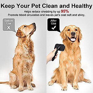 Self Cleaning Slicker Pet Brush for Grooming and Shedding Small Medium Large Dog Cat - Gently Remove Loose Tangling knot Undercoat Fur Mats - Suitable for Long Short Hair Lengths sensitive Animals