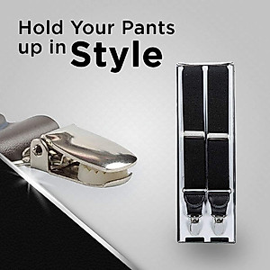 HOLD'EM Suspender for Men Made in USA Y-Back Leather Crosspatch Clip on tuxedo suspenders-Black (Regular - 46")