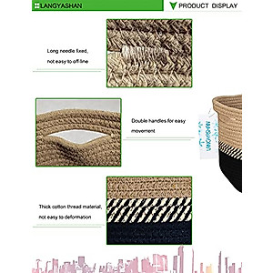 LANGYASHAN Rectangular Woven Rope Basket Decorative Blanket Basket for Living Room Storage or Nursery Laundry Hamper Basket with Handles Laundry Basket (Black Invisible Handle)