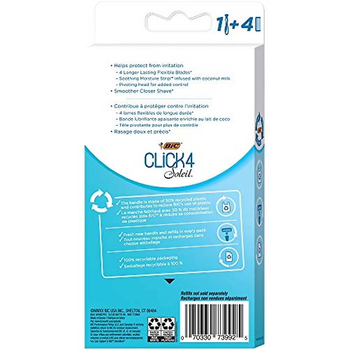 BIC Soleil Bella Click Women's 4-Blade Disposable Razor, 1 Handle and 4 Cartridges