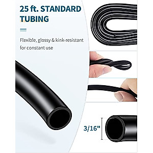Pawfly 25 Feet Black Airline Tubing Standard Aquarium Air Pump Accessories Set with Suction Cups Connectors and Check Valves