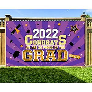 Graduation Party Decorations 2022 Purple - Large 78” x 45” Congrats Graduation Banner Party Supplies - Class of 2022 Graduation Decorations for Any Schools or Gradesr Indoor/Outdoor Home Door Décor