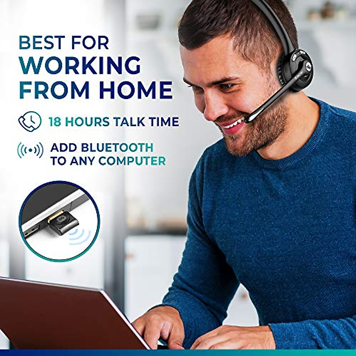 Delton Trucker Bluetooth Headset, Wireless Headphones w/Microphone, Headphones for Truck Driver, Wireless Over The Head Earpiece with Mic for Skype, Call Centers - 18Hr - 10 Pack