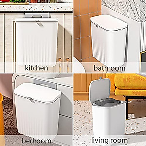 2.4 Gallon Kitchen Bathroom Wall Mounted Trash Can with Lid,Hanging Counter Waste Basket,Recycling Garbage Can for Kitchen Cabinet Door/ Under Sink/Bathroom