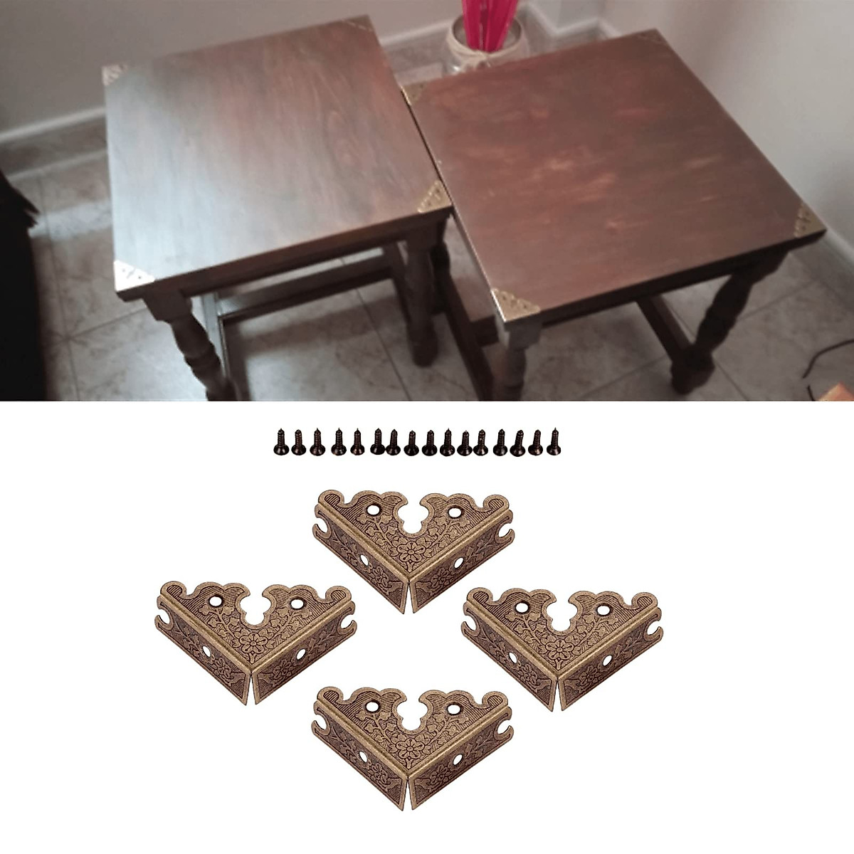 dophee 4Pcs Decorative Corner Protectors, Retro Style Edge Safety Guards Covers for Picture Frame Album Jewelry Box Gift Box Wooden Case Chest Tables Cabinet Furniture, 1.34"x1.34"-Antique Bronze